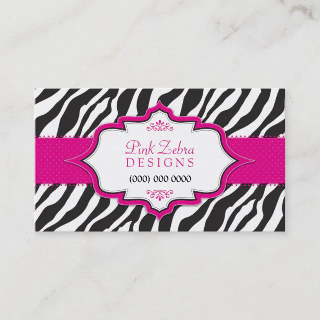 Pink Zebra Ribbon Business Card | Zazzle