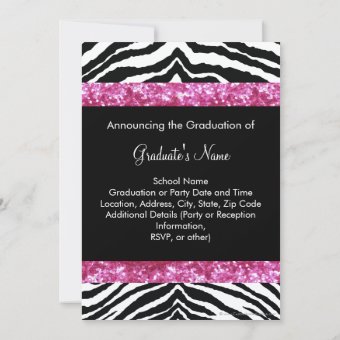 Pink Zebra Sparkle Girls Graduation Party Invitation | Zazzle