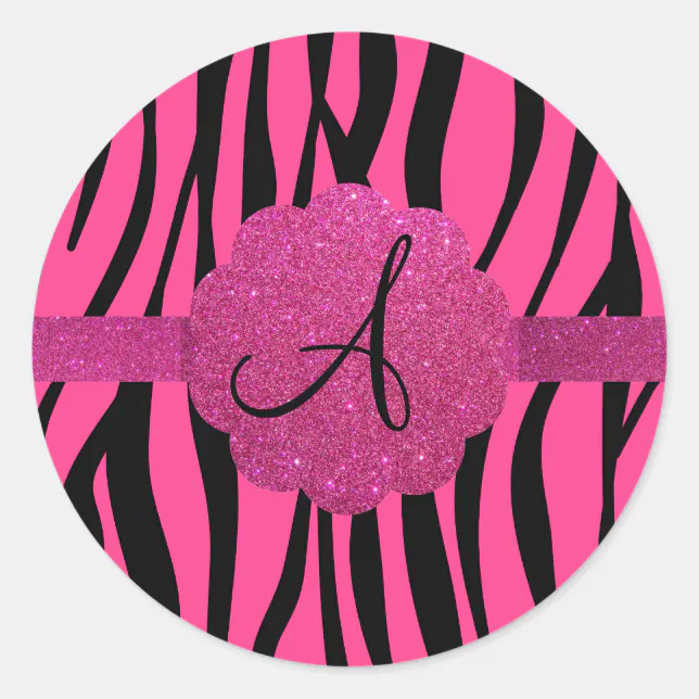 Pink zebra stripes monogram classic round sticker | Zazzle