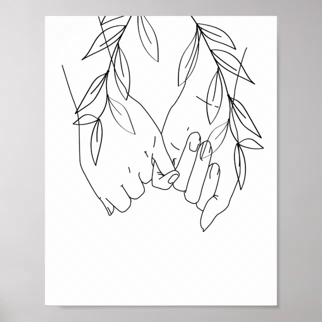 Pinky Promise Line Art with Leaves Poster | Zazzle