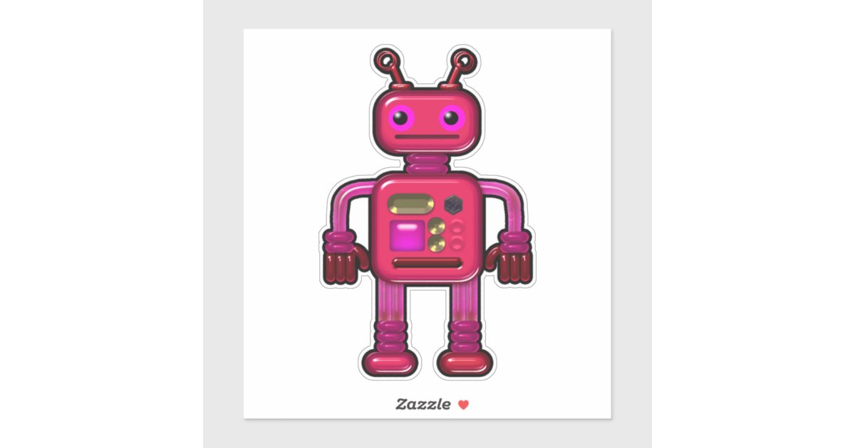 Pinky the Whimsical Pink Robot Cute Sticker | Zazzle