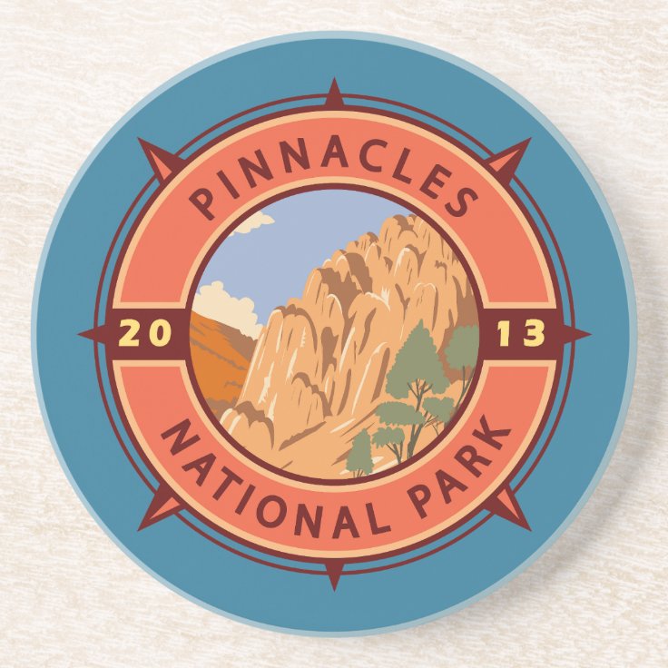 Pinnacles National Park Retro Compass Emblem Coaster | Zazzle