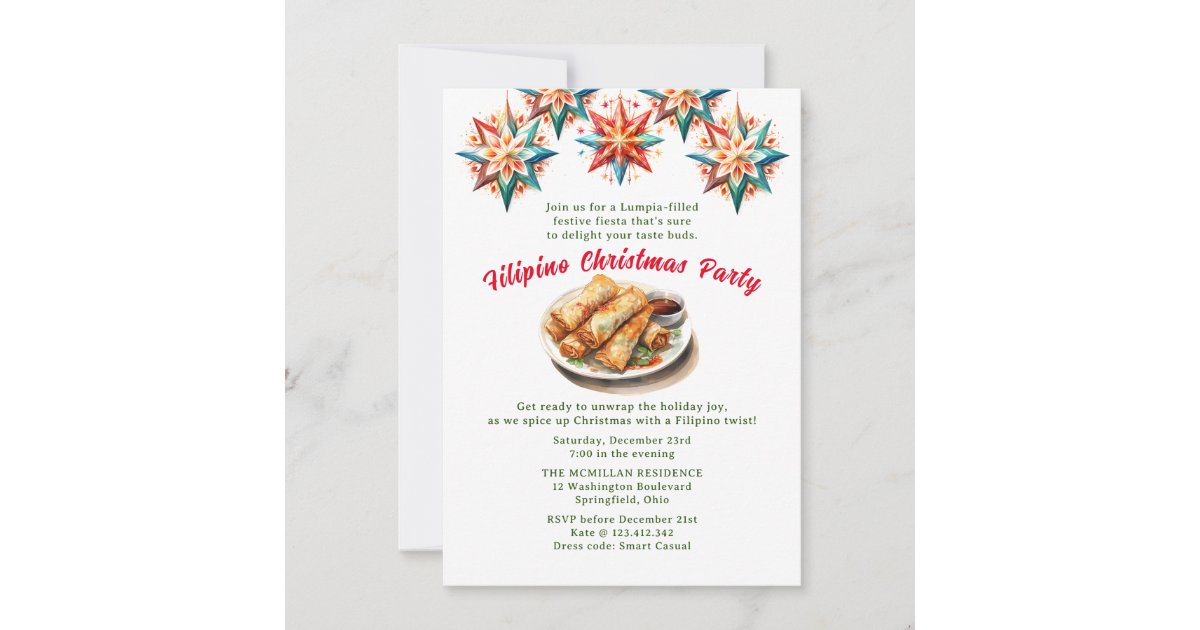 Pinoy Christmas Party Lumpia Invitation | Zazzle