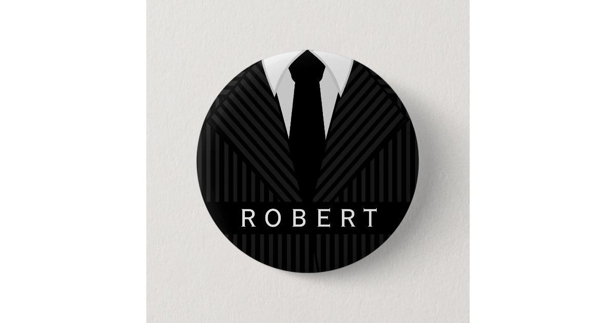 Pinstripe Suit Mens Fashion Round Name Tag Badge Button | Zazzle