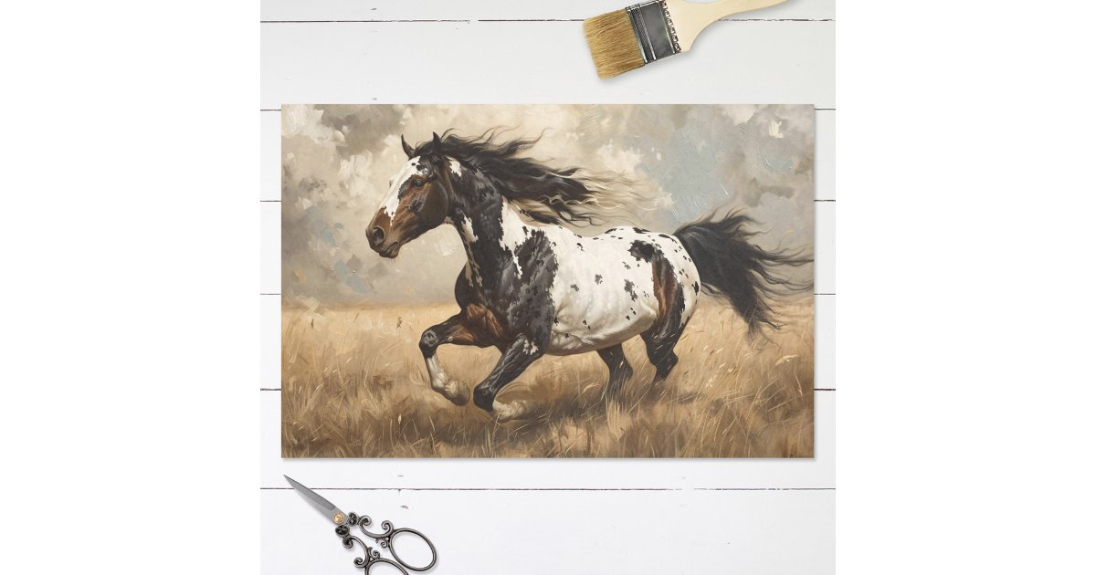 Pinto Horse Running Oil Painting Decoupage Tissue Paper | Zazzle