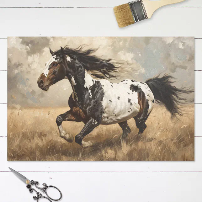 Pinto Horse Running Oil Painting Decoupage Tissue Paper | Zazzle