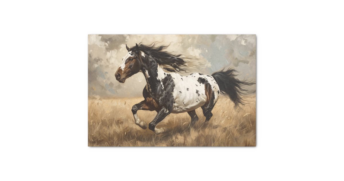 Pinto Horse Running Oil Painting Decoupage Tissue Paper | Zazzle