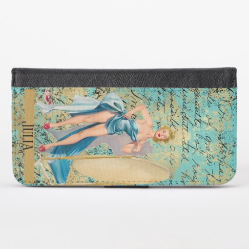 Pinup Girl in Mirror Personalized iPhone Wallet Case | Zazzle