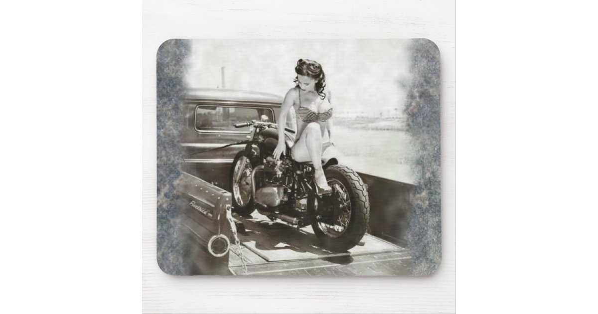 PINUP GIRL ON MOTORCYCLE. MOUSE PAD | Zazzle
