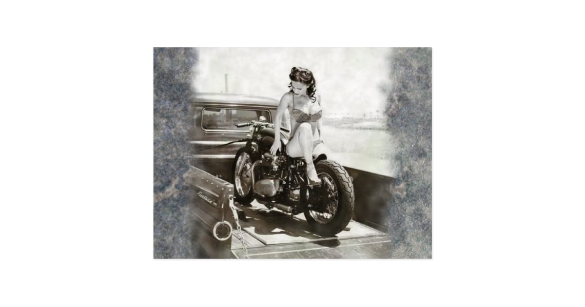 PINUP GIRL ON MOTORCYCLE. POSTCARD | Zazzle.com
