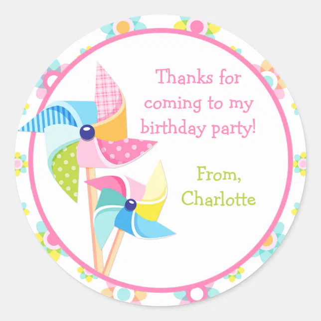 Pinwheel Birthday Party Sticker | Zazzle