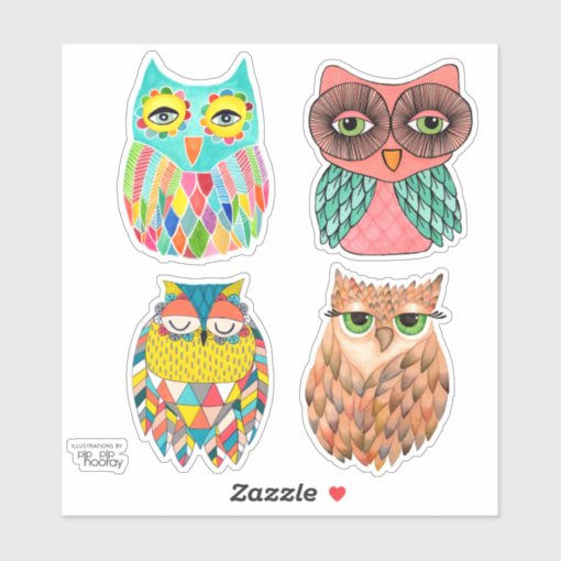 Pip Pip Hooray Owls Illustration Art Vinyl Sticker | Zazzle