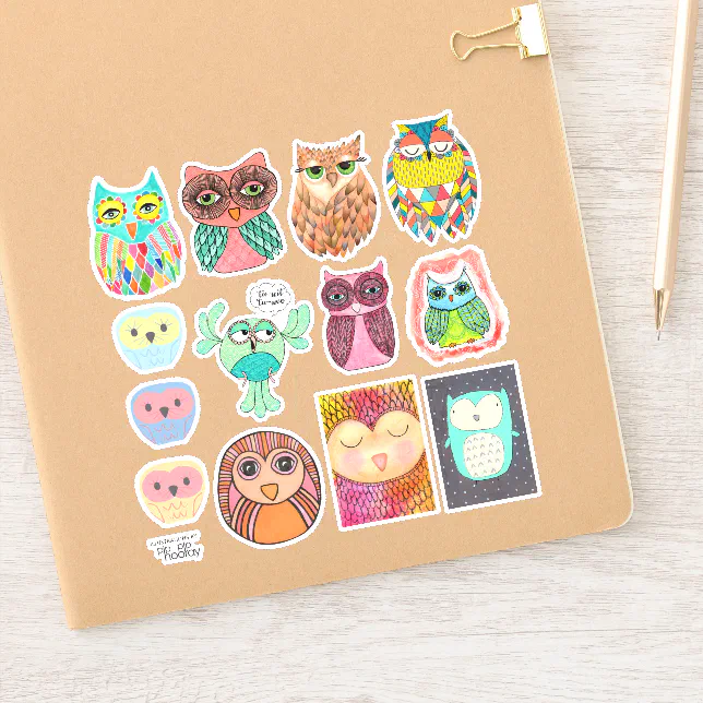 Pip Pip Hooray Owls Illustration Drawing Art Vinyl Sticker | Zazzle