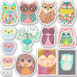 Pip Pip Hooray Owls Illustration Drawing Art Vinyl Sticker | Zazzle