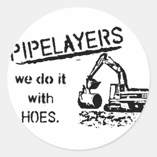 Pipelayer w/ girl sitting on pipe classic round sticker | Zazzle