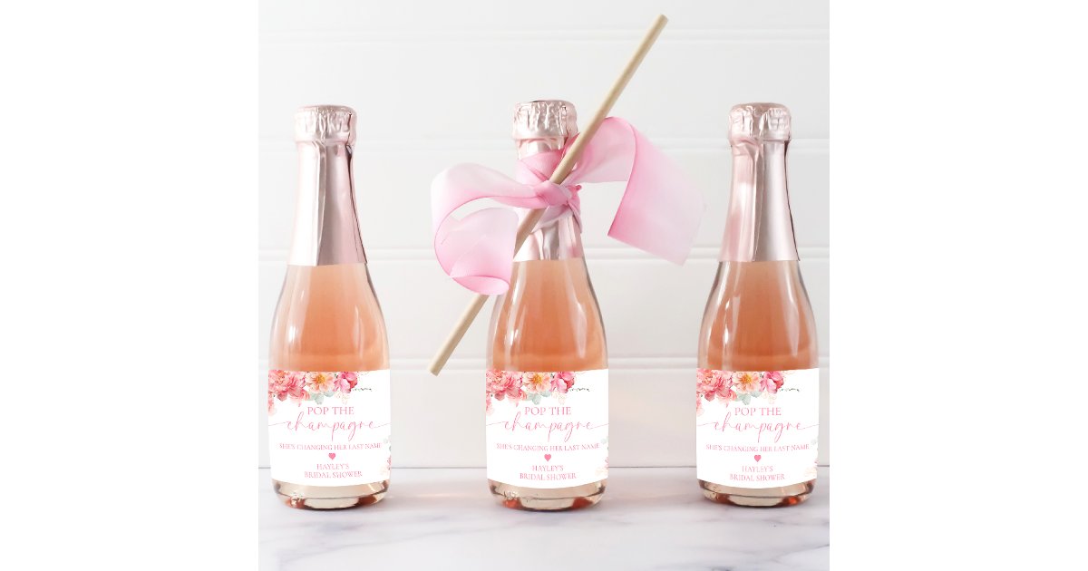 Piper Peony Floral Pop the Champagne Bridal Shower Sparkling Wine Label ...