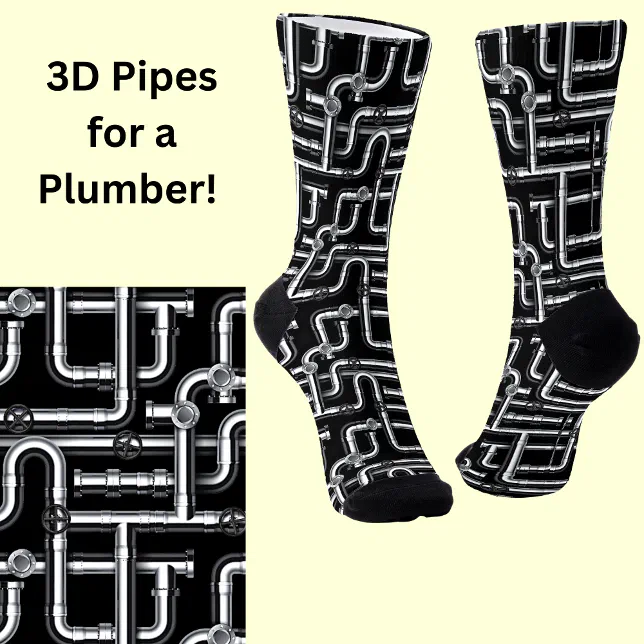 Pipes, 3D pipes for the Plumber on Black Socks | Zazzle