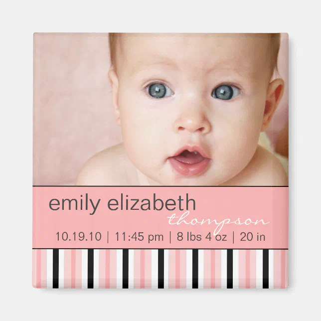 Pippy Pink Stripe Baby Photo Magnet | Zazzle