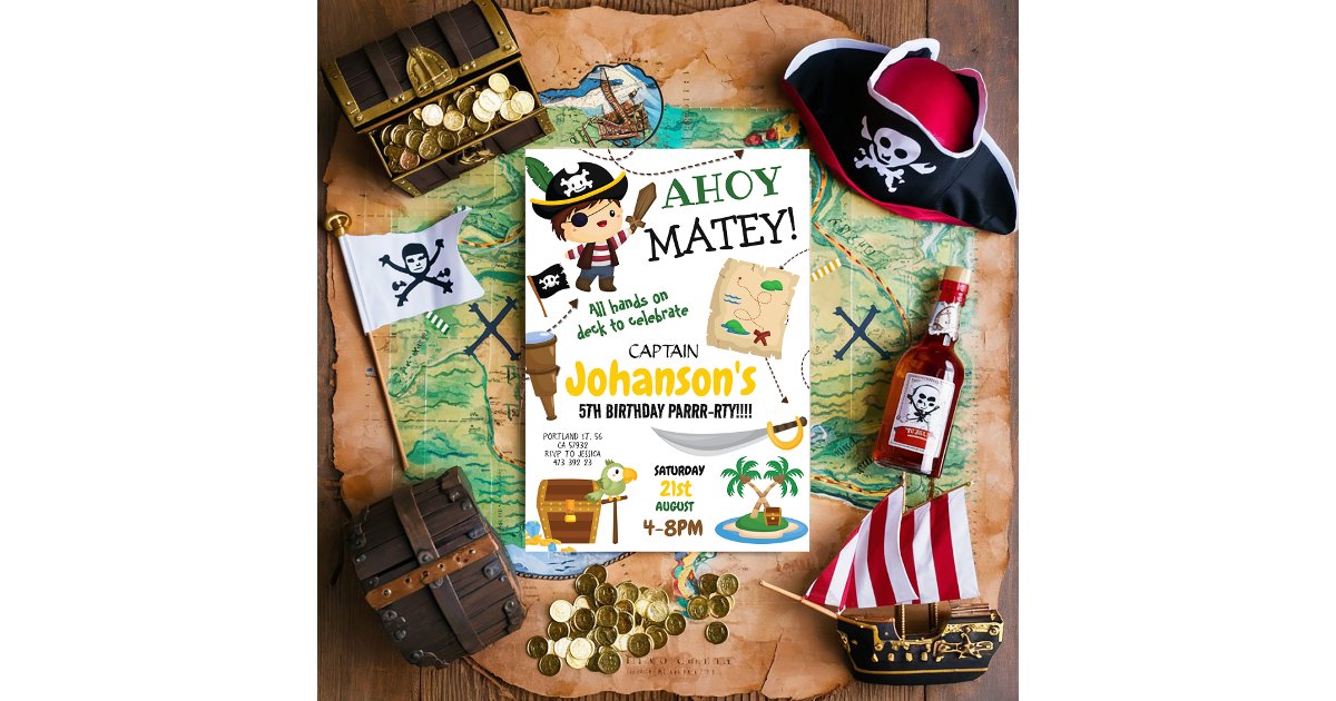 Pirate Ahoy Boy Birthday Party Invitation | Zazzle