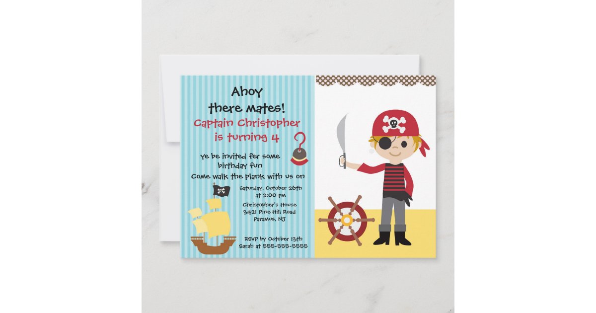 Pirate Ahoy Mates Birthday Party Invitation Boy | Zazzle