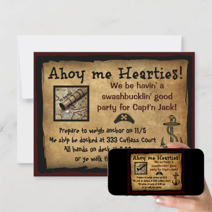 Pirate Ahoy Me Hearties Party Invites Zazzle