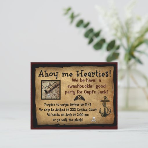 Pirate Ahoy Me Hearties! Party Invites | Zazzle