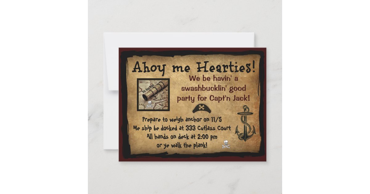 Pirate Ahoy Me Hearties Party Invites Zazzle