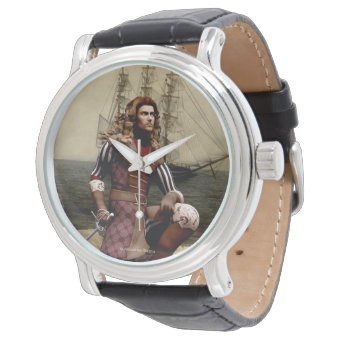 Pirate and Pirate Ship Art Wrist Watch | Zazzle