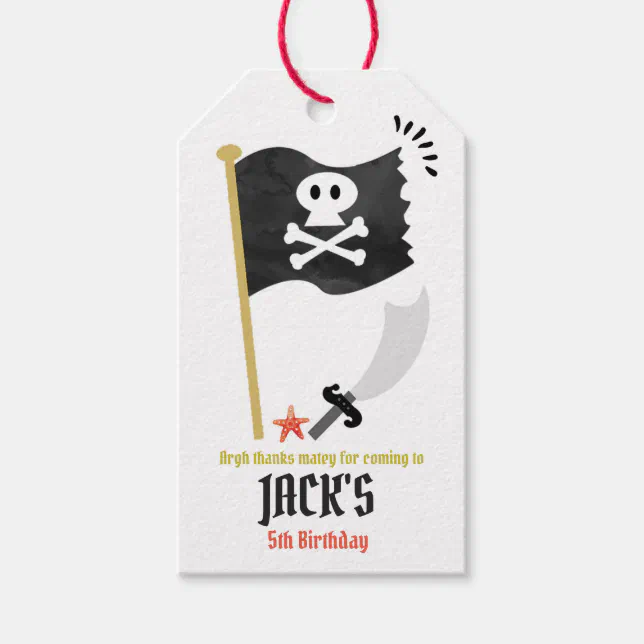 Pirate birthday party favor tags thank you | Zazzle