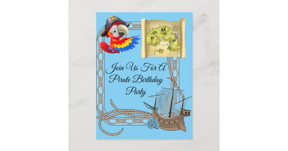Pirate Birthday Party Invitation Postcard | Zazzle