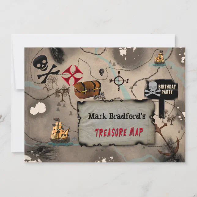 PIRATE BIRTHDAY PARTY INVITATION - TREASURE MAP | Zazzle