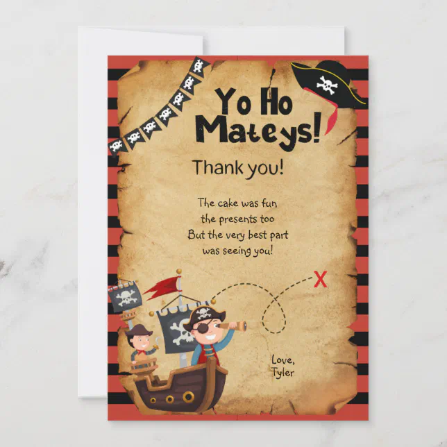 Pirate Birthday Party Thank You Card | Zazzle