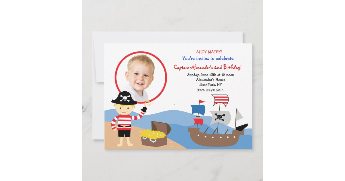 Pirate Captain Photo Birthday Party Invitations | Zazzle