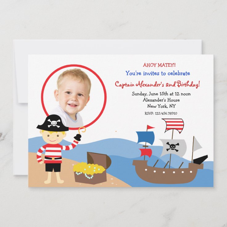 Pirate Captain Photo Birthday Party Invitations | Zazzle