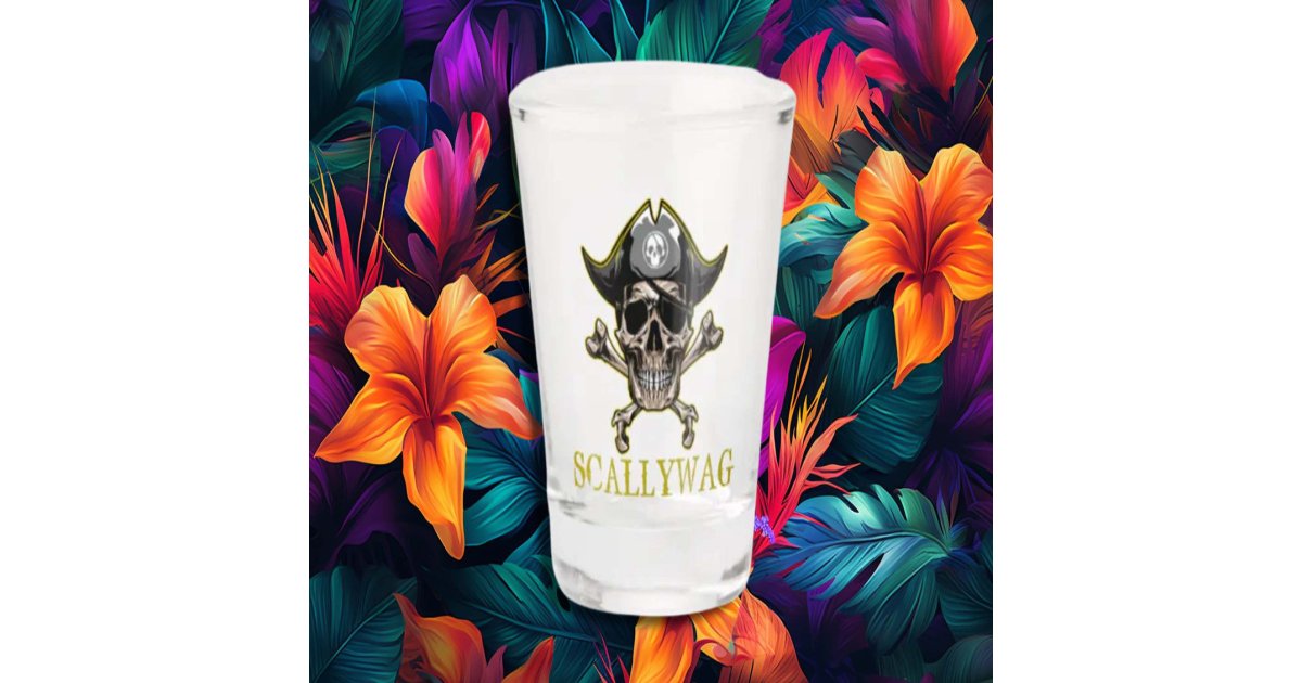 PIRATE CARRIBEAN GOLD SKULL Crossbones Scallywag Shot Glass | Zazzle