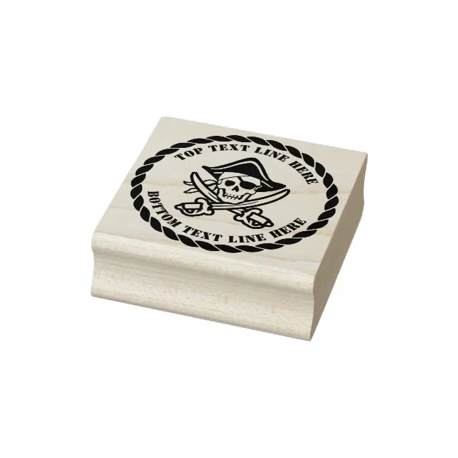 Pirate Crossbones Skull with Your Text 2 Lines Rubber Stamp | Zazzle