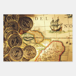 Pirate Gold Treasure Map Wrapping Paper Sheets | Zazzle