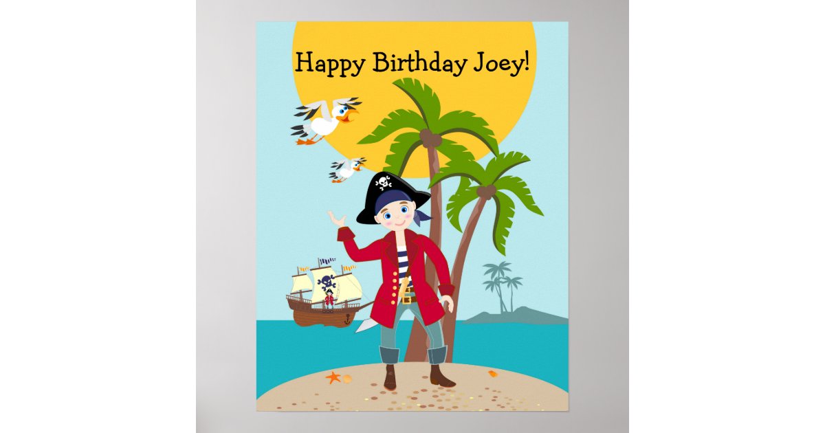 Pirate kid birthday party poster | Zazzle