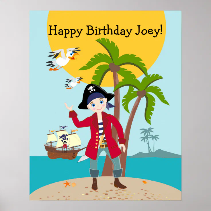 Pirate kid birthday party poster | Zazzle