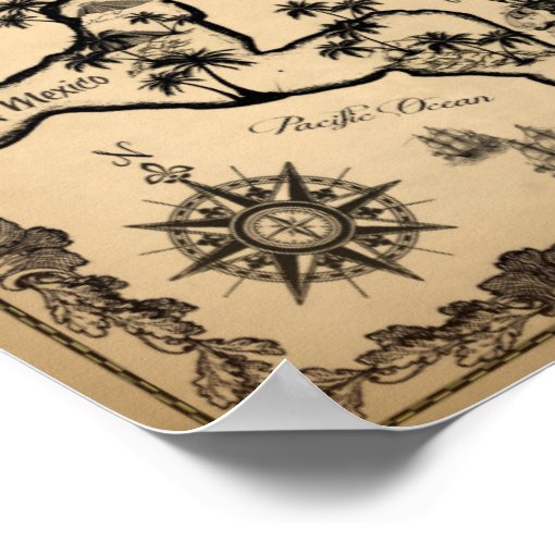 Pirate Map of the Caribbean with Kraken Poster | Zazzle