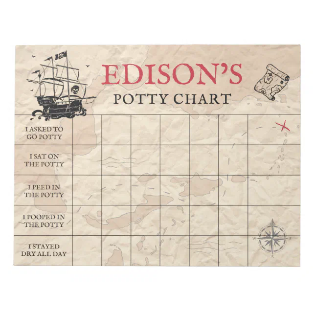 Pirate Map Potty Chart Personalized Name & Tasks Notepad | Zazzle