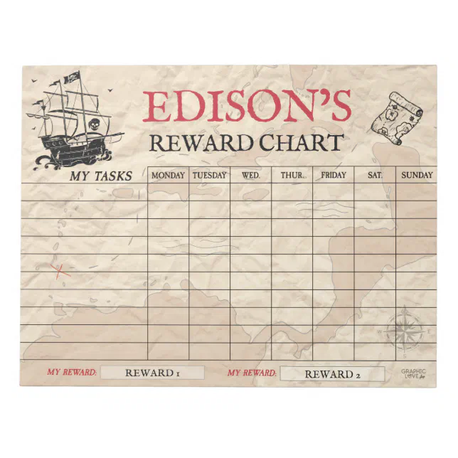 Pirate Map Reward Chart Personalized Name Tasks Notepad | Zazzle