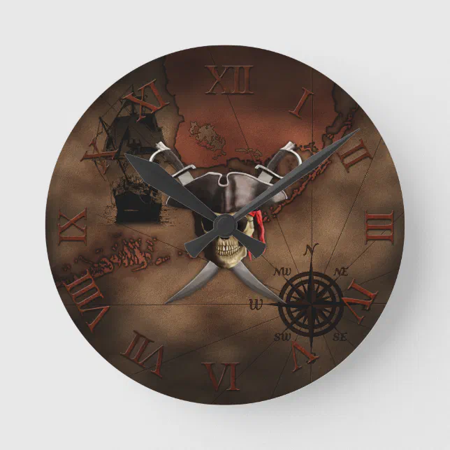 Pirate Map Round Clock | Zazzle