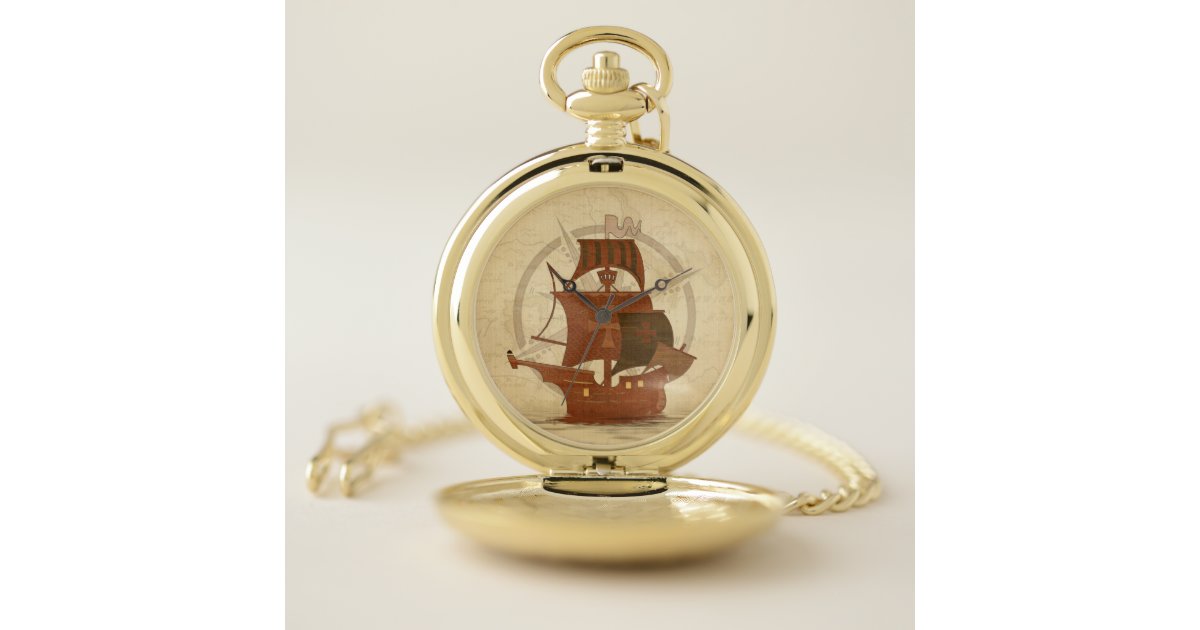 Pirate Mystery Ship Pocket Watch | Zazzle
