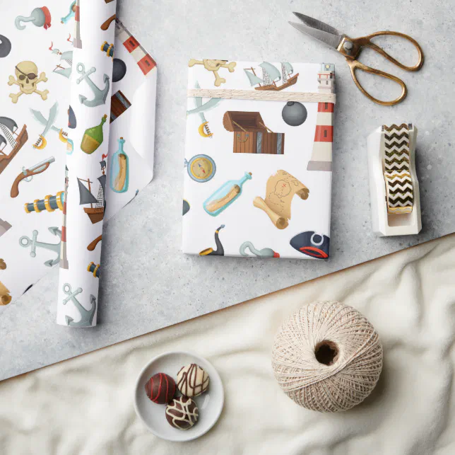 Pirate Nautical Icons Wrapping Paper | Zazzle