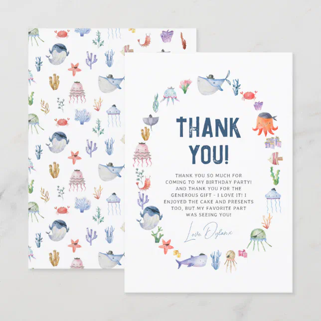 Pirate Ocean Under The Sea Boy Birthday Party Thank You Card | Zazzle