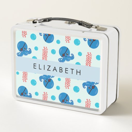 Pirate Octopus, Pirate Jellyfish, Sea, Your Name Metal Lunch Box | Zazzle