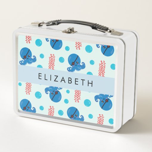 Pirate Octopus, Pirate Jellyfish, Sea, Your Name Metal Lunch Box | Zazzle