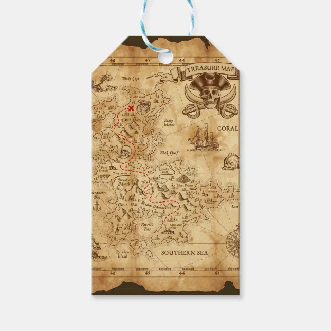 Pirate Old Vintage Treasure Map Birthday Party Gift Tags | Zazzle