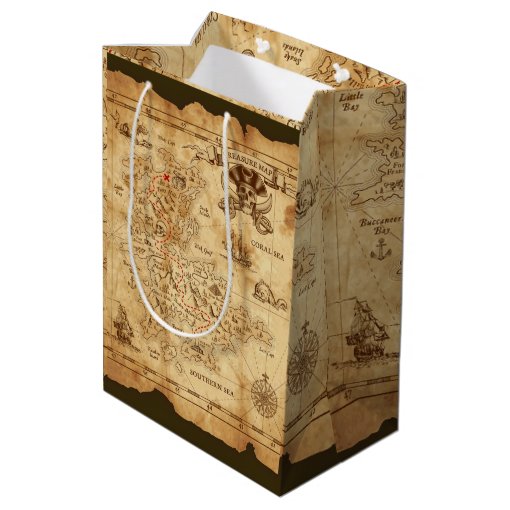 Pirate Old Vintage Treasure Map Birthday Party Medium Gift Bag | Zazzle